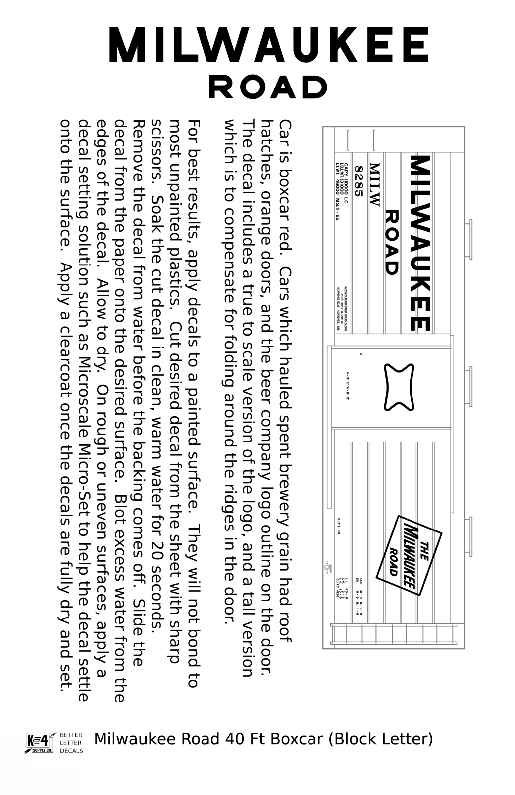 K4 HO Scale Decals Milwaukee Road 40 Ft Boxcar White Block Letter | eBay