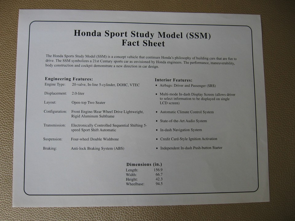 Prospekt Honda S2000 Concept car Sport Study Model SSM | eBay