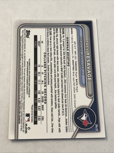 2024 Bowman Chrome Trey Yesavage 1st Rookie On Card Auto Blue Jays RC | eBay
