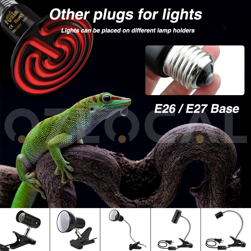 75-200W Ceramic Infrared Light Heat Emitter Lamp Reptile Snake Brooder ...