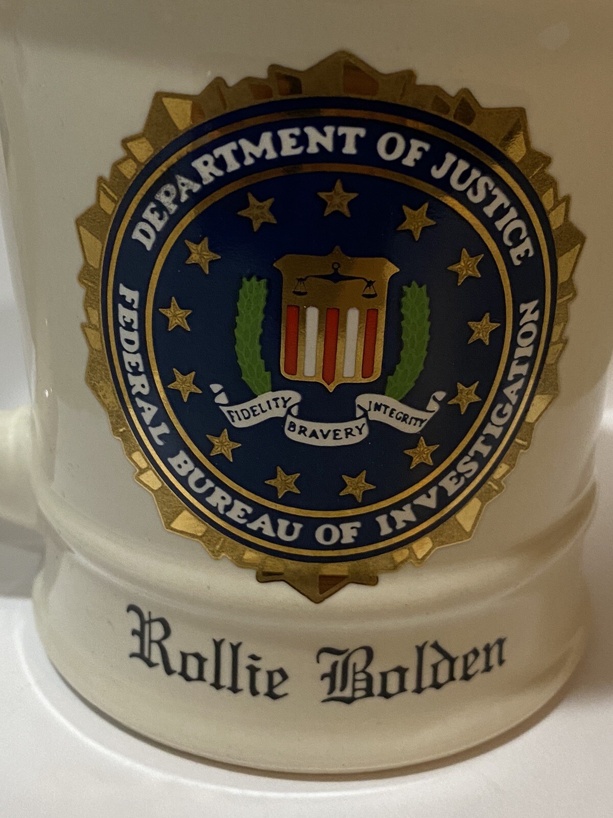 Vintage DOJ - FBI Coffee Mug Cup Gold Rim Embossed - Rollie Bolland ...