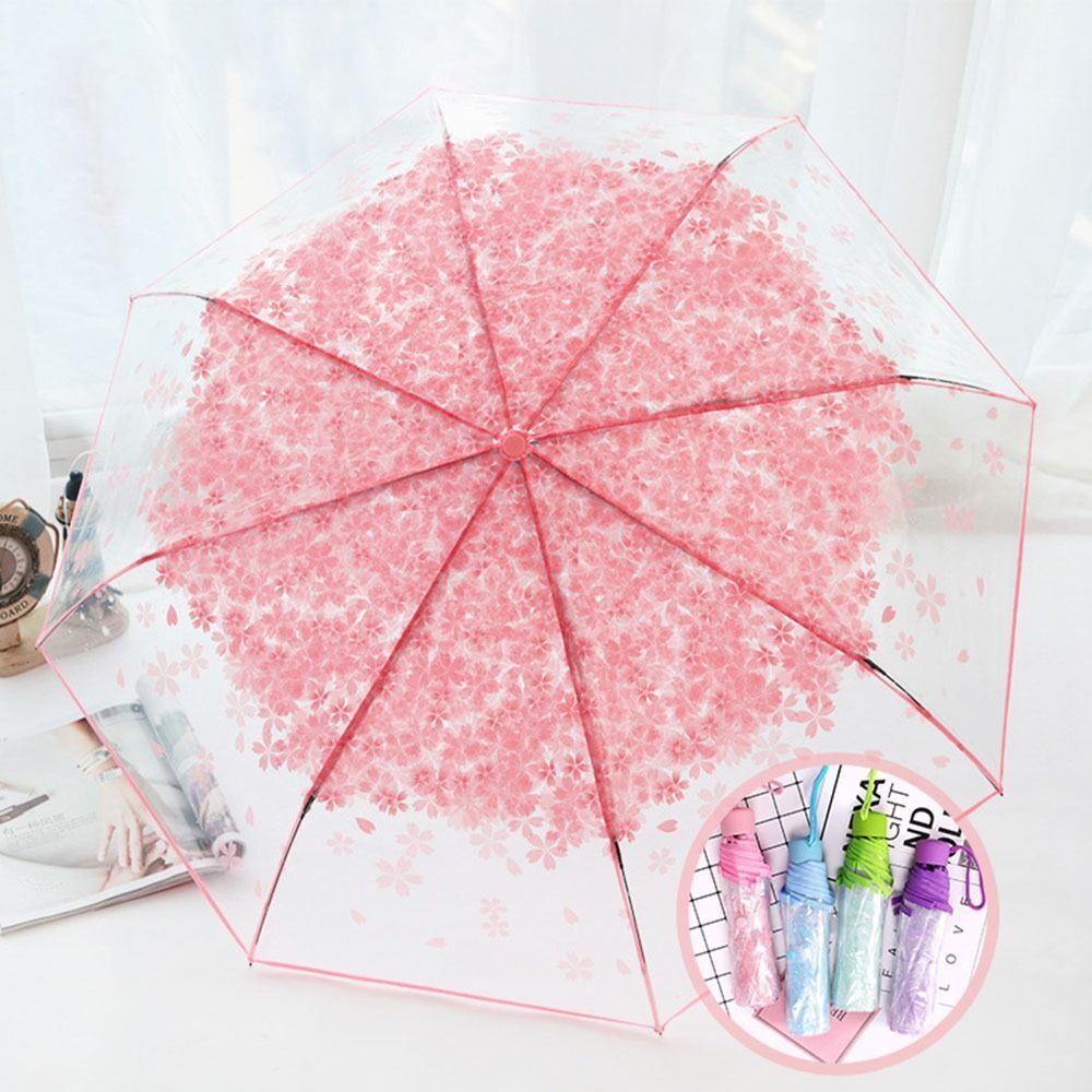 Exquisite Transparent Clear Umbrella Cherry Blossom Sakura 3 Fold ...