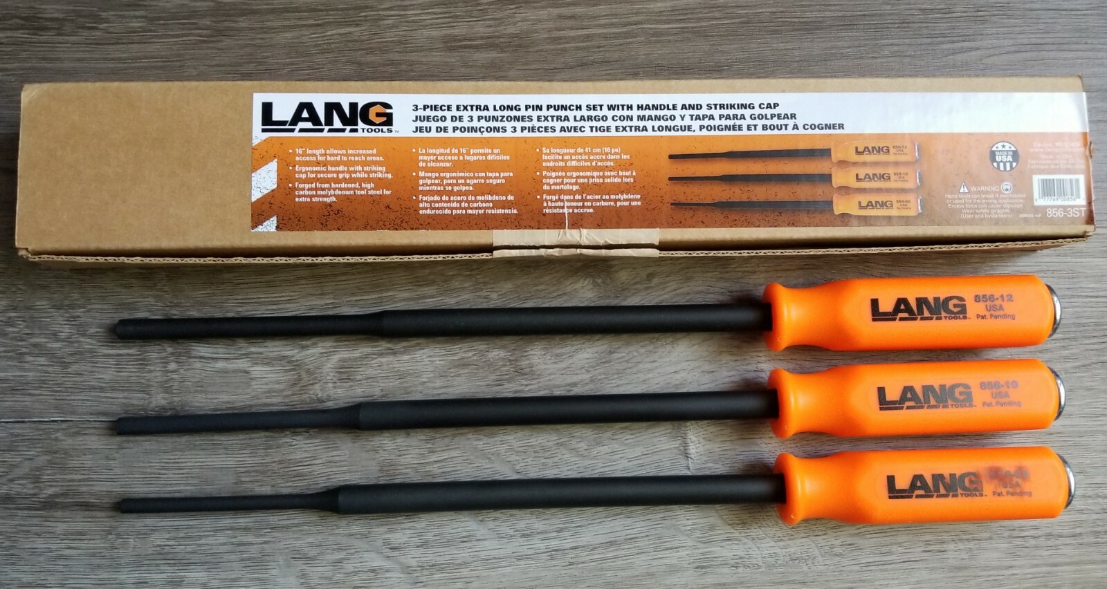 Lang 3pc 16" Long Heavy Duty Pin Punch Set w/ Handles, made in USA #856 ...