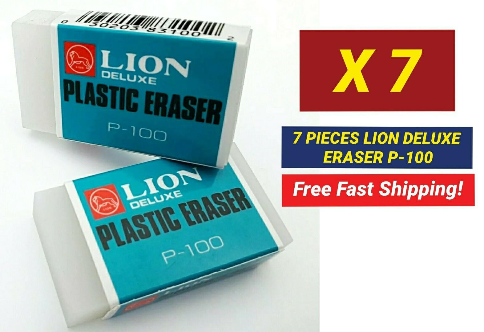(7 Pieces)LION ERASER SOFT PLASTIC PENCIL WRITING ERASER P-100 FREE ...