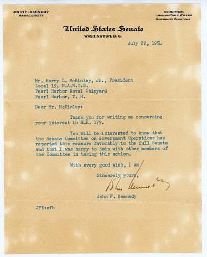 John F. Kennedy ~ Signed Autographed 1954 Letter w/ Full Signature JFK ...