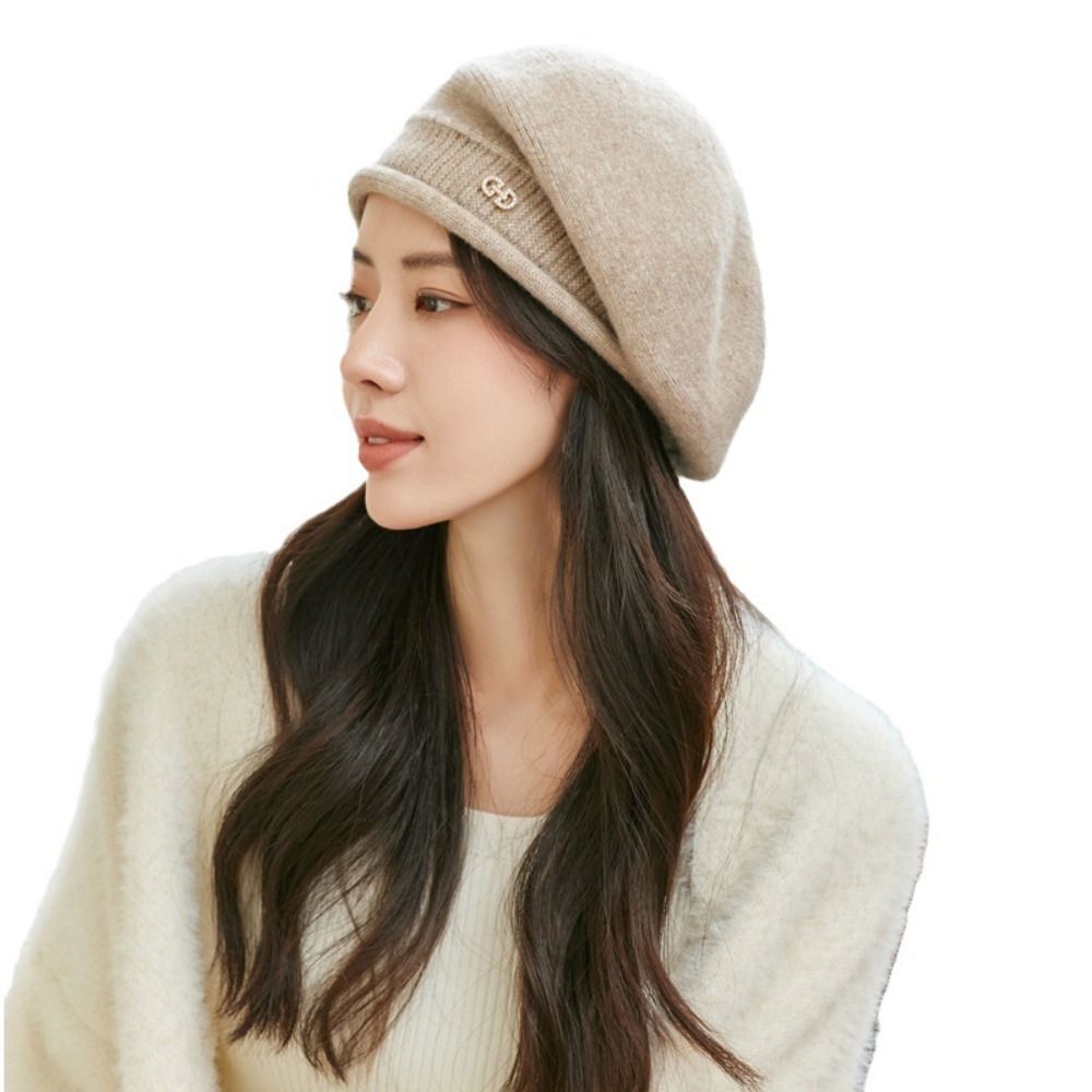 Wool Knitted Beret Cap Winter Warm Woolen Cap Fashion Ladies Beanie ...