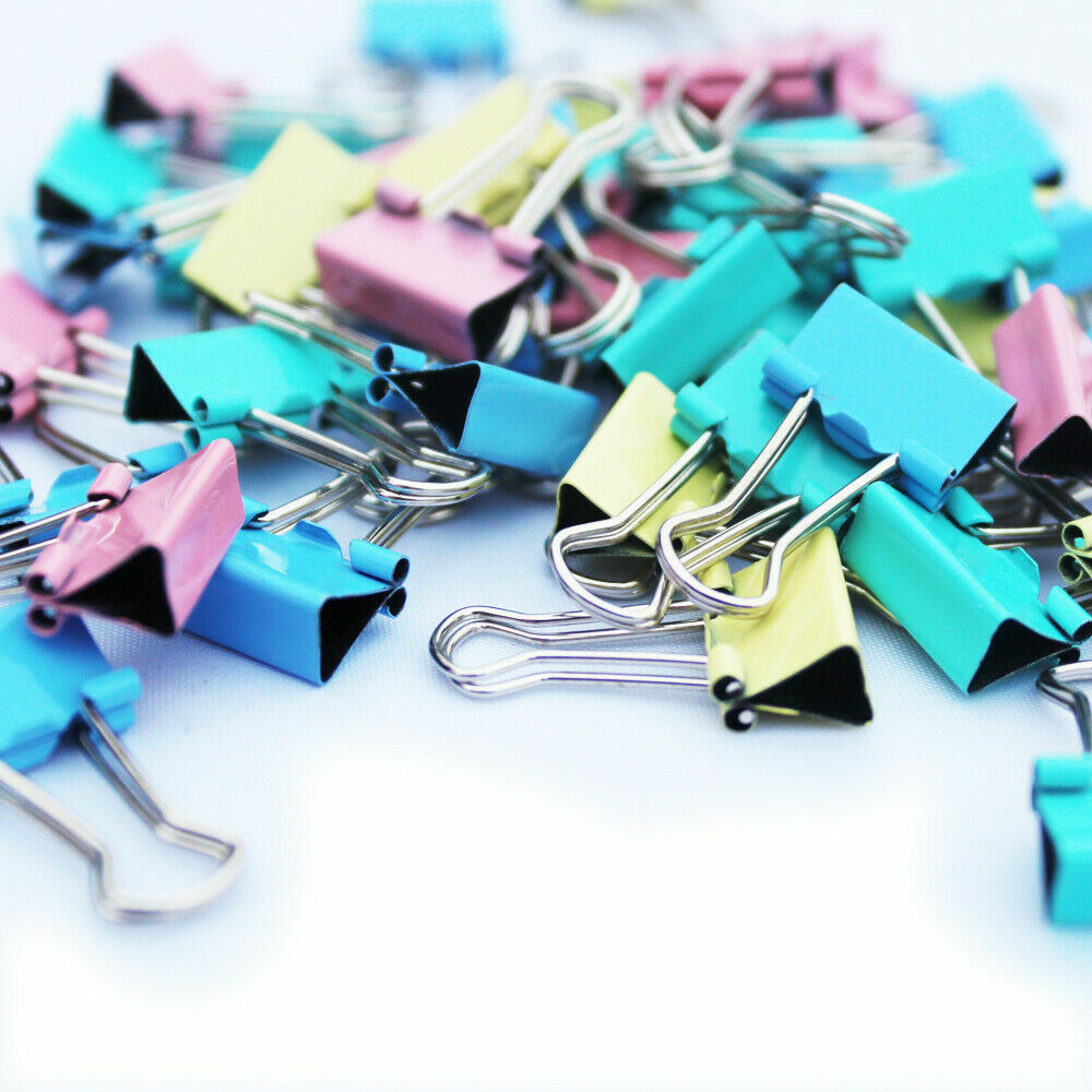 48 x Bulldog Clips Foldback 19mm Metal Binder Paper Grip Assorted Multi ...