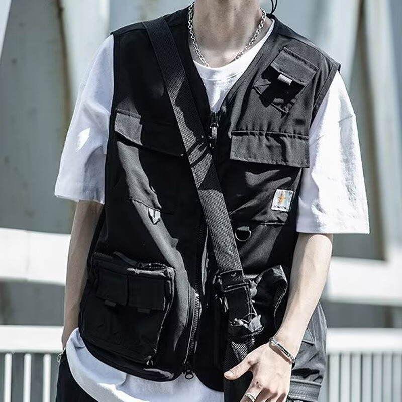 Men Fashion Cargo Multi Pockets Vests Sleeveless Outdoor Jackets Solid ...