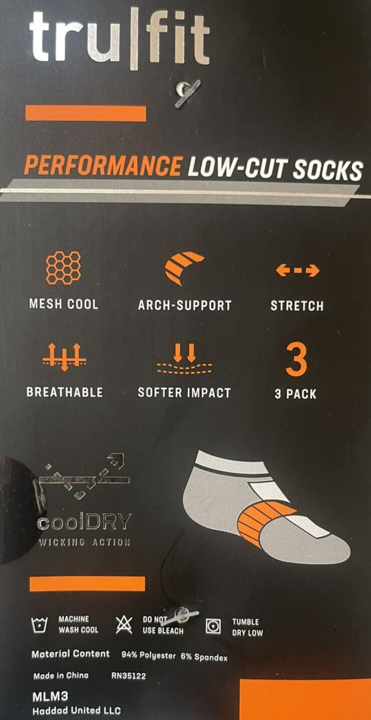 Men's Tru Fit Socks Low Cut Cushioned Black 3pk Size 10-13 for sale ...