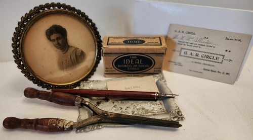 Lot of Victorian Items--Oval Metal Frame, Box of Calling Cards & Tray ...