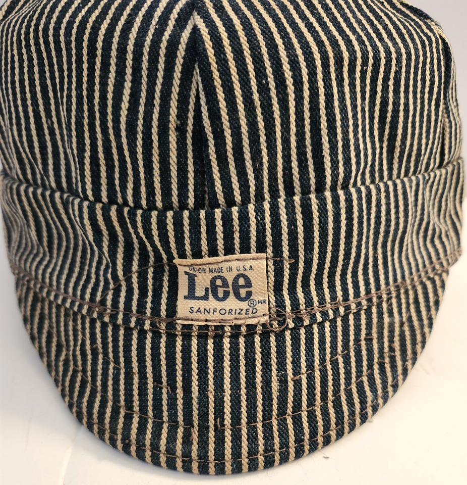 Vtg LEE Union Made Sanforized Railroad Engineer Striped Work Hat Cap ...