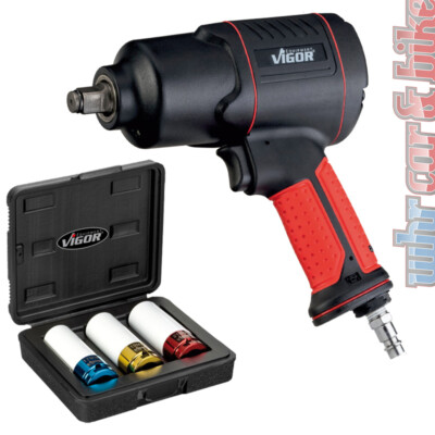 Vigor V4800 Druckluft Schlagschrauber 1/2" 1200Nm inkl. 3 Krafteinsätze ...