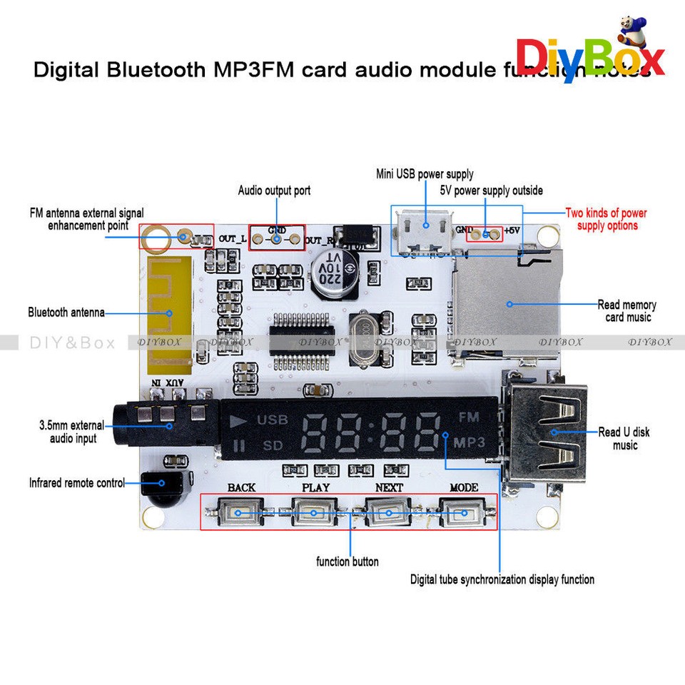 Bluetooth MP3 Sound Decoder Infrared Remote Control Board Car FM TF ...