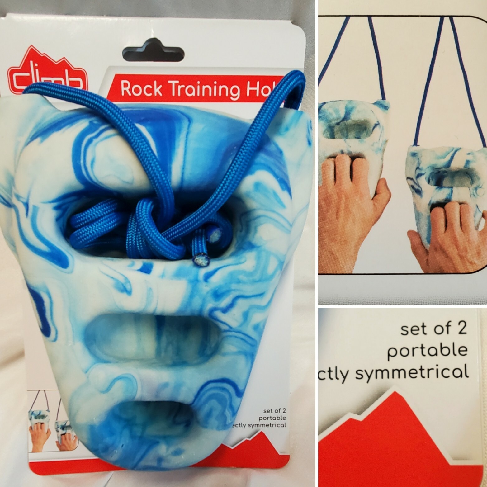 CLIMB ROCK TRAINING HOLDS SET OF 2 BLUE WHITE SWIRL WITH ROPE MTI ...