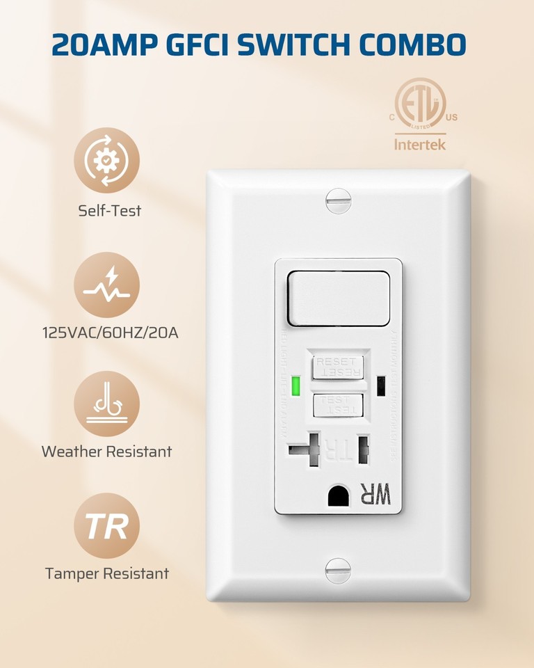 DEWENWILS 20A GFCI Switch Outlet Combo, 20 Amp GFCI Outlet, Weather ...