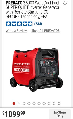 Predator 5000 Watt Inverter Generator Dual Fuel W/ Remote Start Camping ...