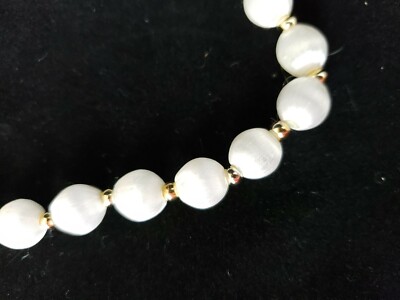 VINTAGE THREAD WRAPPED BEAD NECKLACE~WHITE THREAD~GOLD TONE BEADS~15 ...