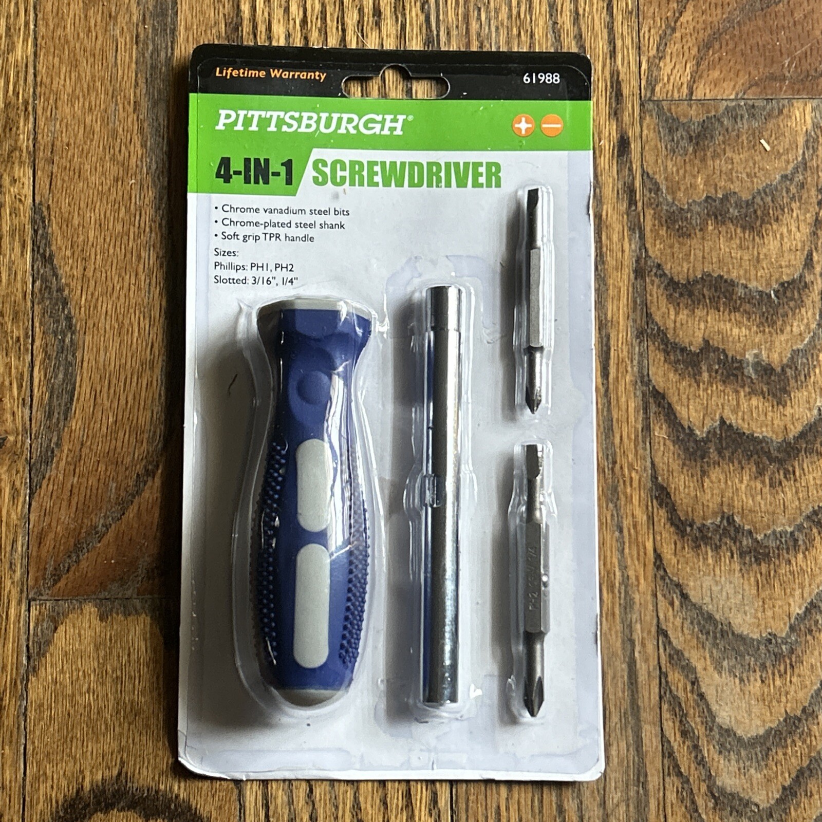 SCREWDRIVER 4-IN-1 CHROME STEEL BITS STEEL SHANK SOFT GRIP HANDLE ...