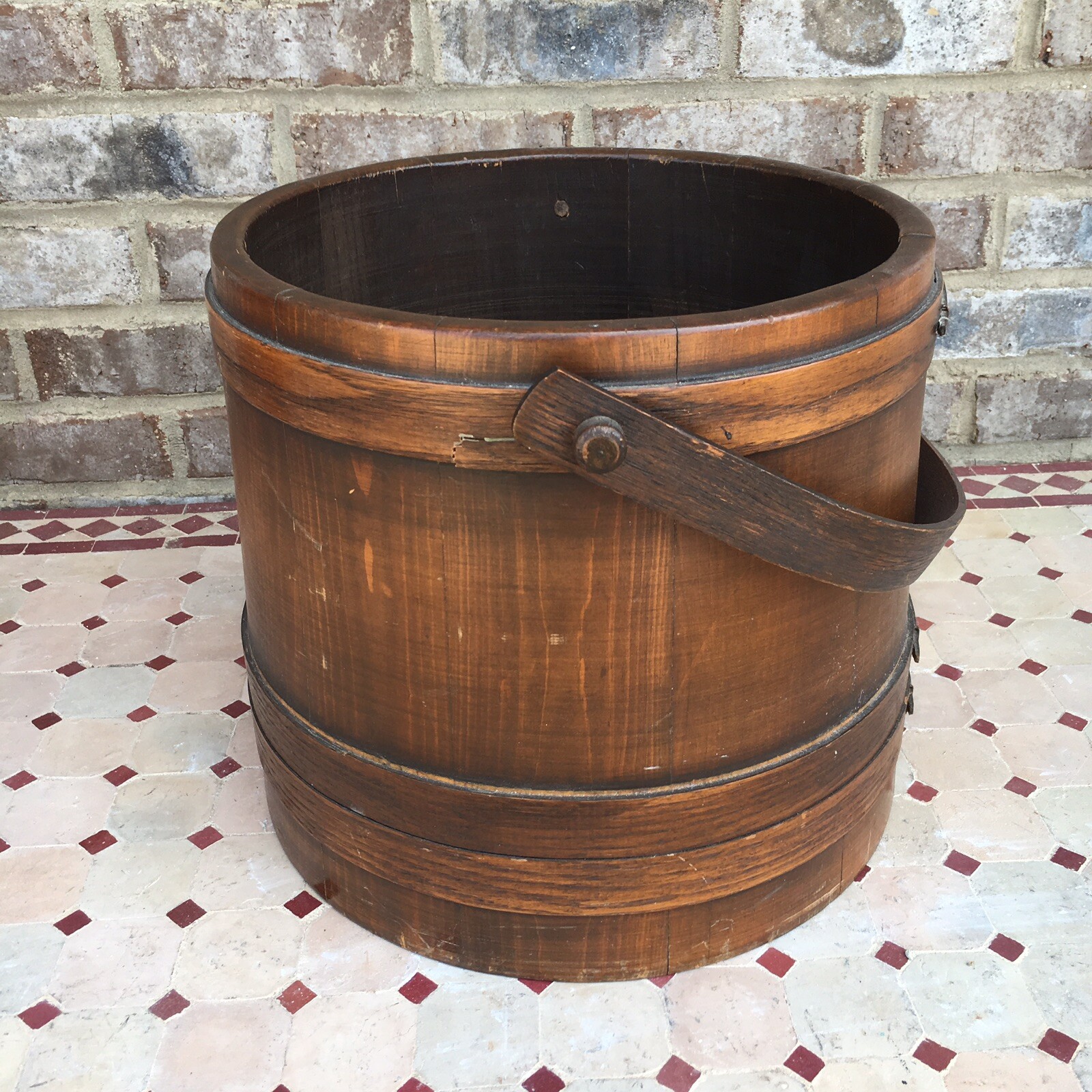 Primitive Wooden Bucket With Bail Handle Pale Planter Well Old Vintage ...
