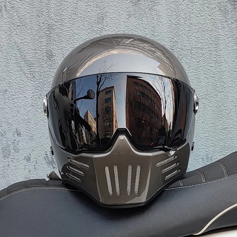 Retro Motorcycle Helmet Light Cruiser Full Face Motorbike Helmet DOT ...