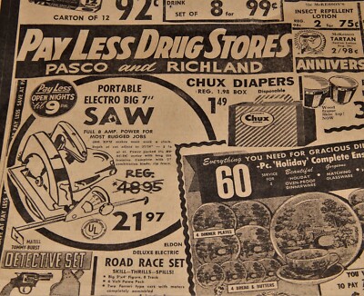 Vintage Advertisement, PASCO & RICHLAND,WA,1962,PAYLESS DRUGS ...