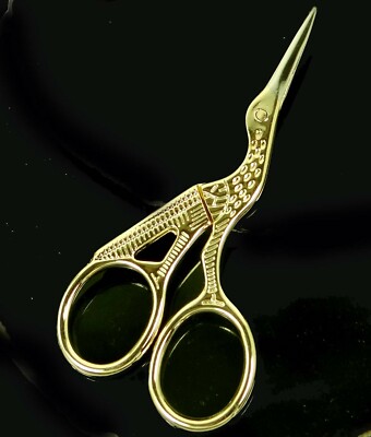 Stork Craft Scissor 94mm / 3.5" Gold Embroidery Crane Bird Sewing Sharp ...