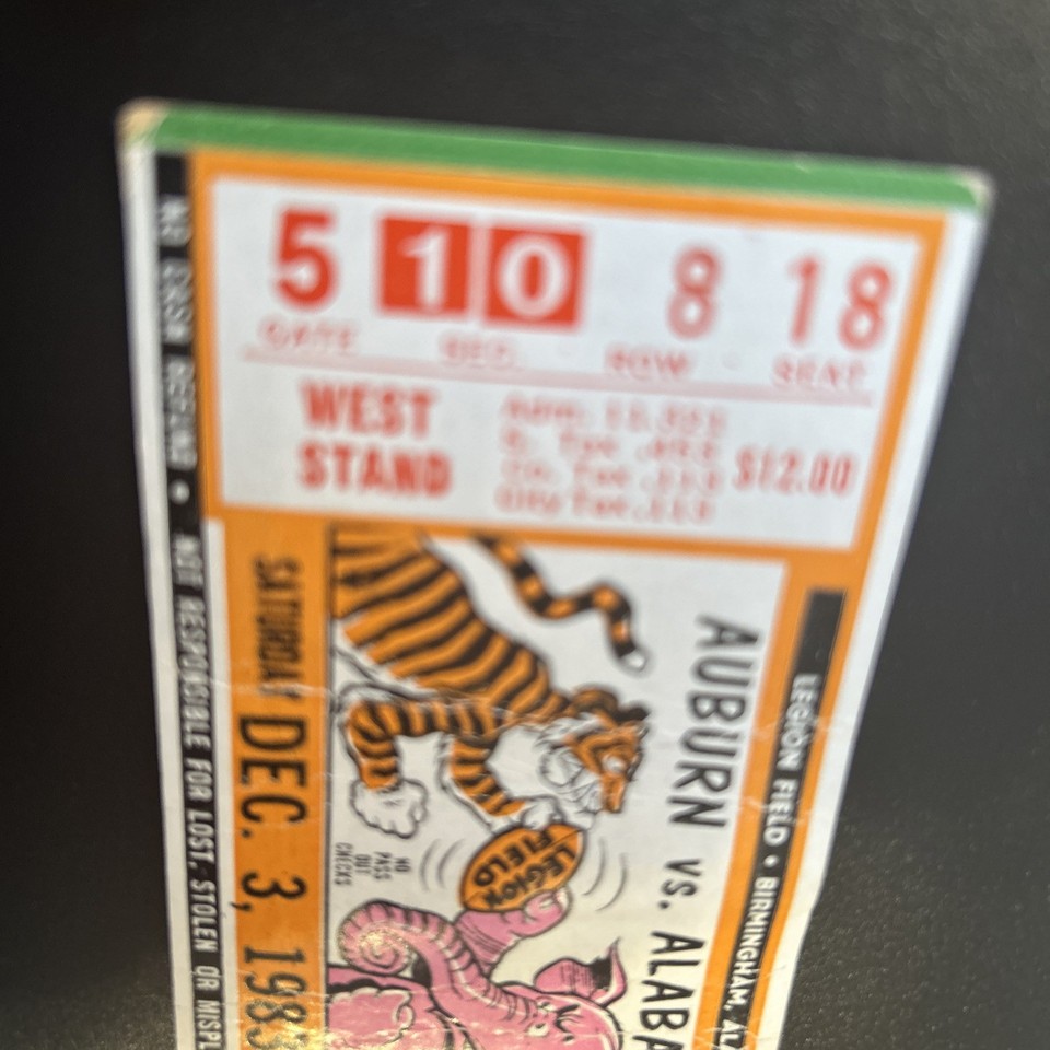 1983 AUBURN vs ALABAMA FOOTBALL FULL TICKET BO JACKSON SEC IRON BOWL ...