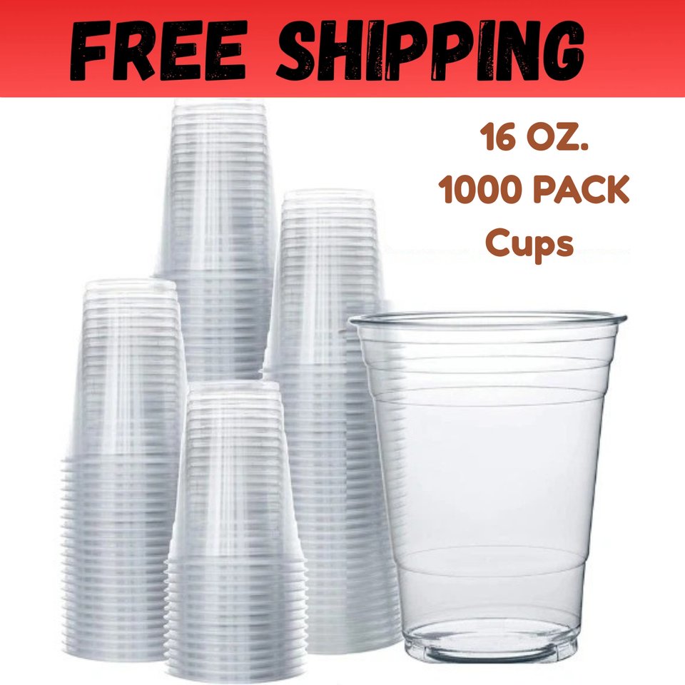 1000 Pack 16oz Disposable Plastic Cups with Lids - Clear PET Drinking ...