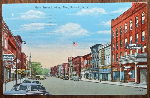 Main Street Looking East ~ Batavia New York NY ~ Postcard Postmark ...