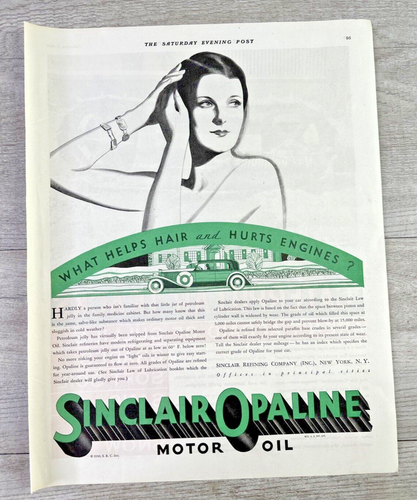 1931 SINCLAIR MOTOR OIL Automotive PRINT AD What Helps Hair and Hurts ...
