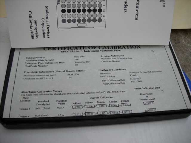 Molecular Devices 0200-2405 Spectratest Abs1 Absorbance Validation ...
