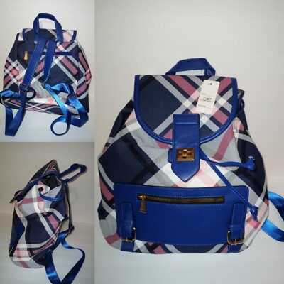 Blue/pink/white Plaid multicolored Backpack! | eBay