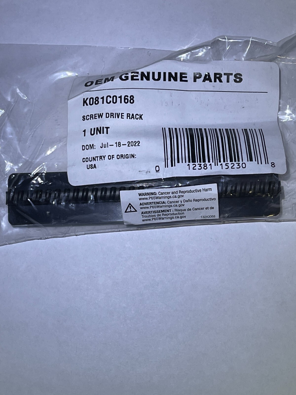 Liftmaster 81C168 Screw Drive Rail Assembly Rack Garage Door Opener ...