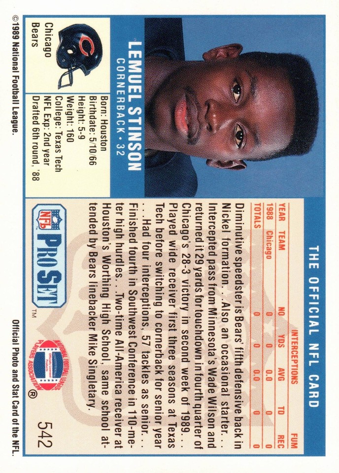 1989 Pro Set #542 Lemuel Stinson | eBay