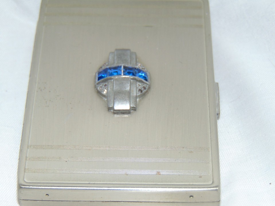 Rare Vintage Jules Richard Blue Rhinestone Art Deco Compact New York ...