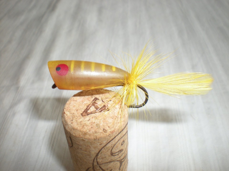 Vintage Heddon Fly Rod Popper Spook - Yellow & clear YLW Stripes - VG ...