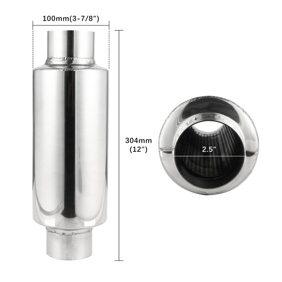 2.5" Inlet/Outlet Exhaust Muffler Resonator Deep Tone Stainless Steel ...