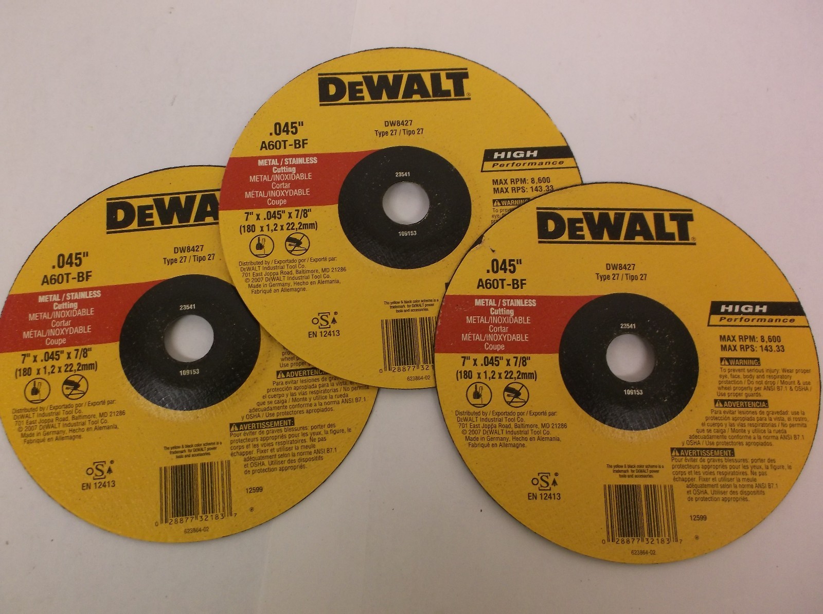 (Lot of 3) DeWALT DW8427 7"x0.045"x7/8" Cut-Off Wheels NEW (A37S) | eBay
