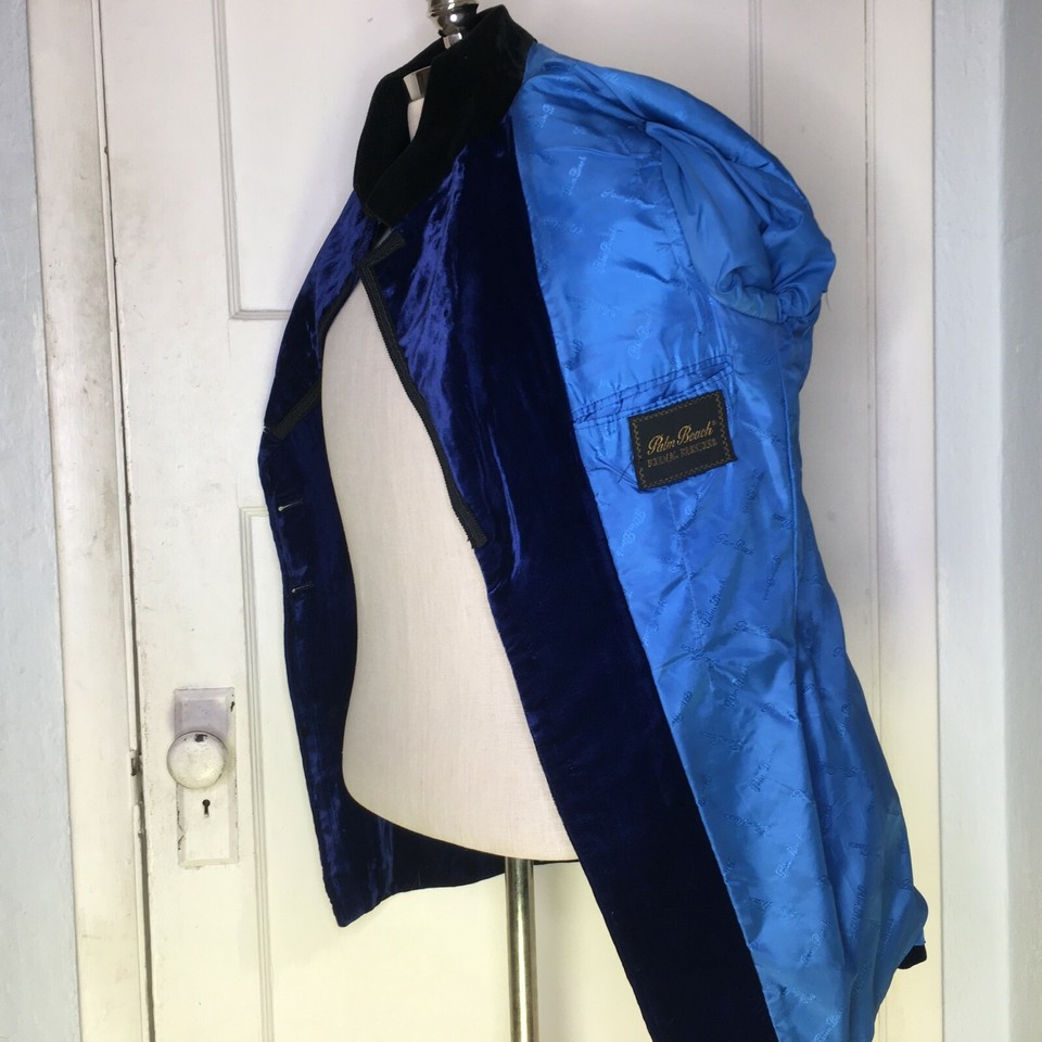 VTG Mens 37 R Tuxedo BLUE Velvet Smoking Jacket Suit Blazer Austin ...