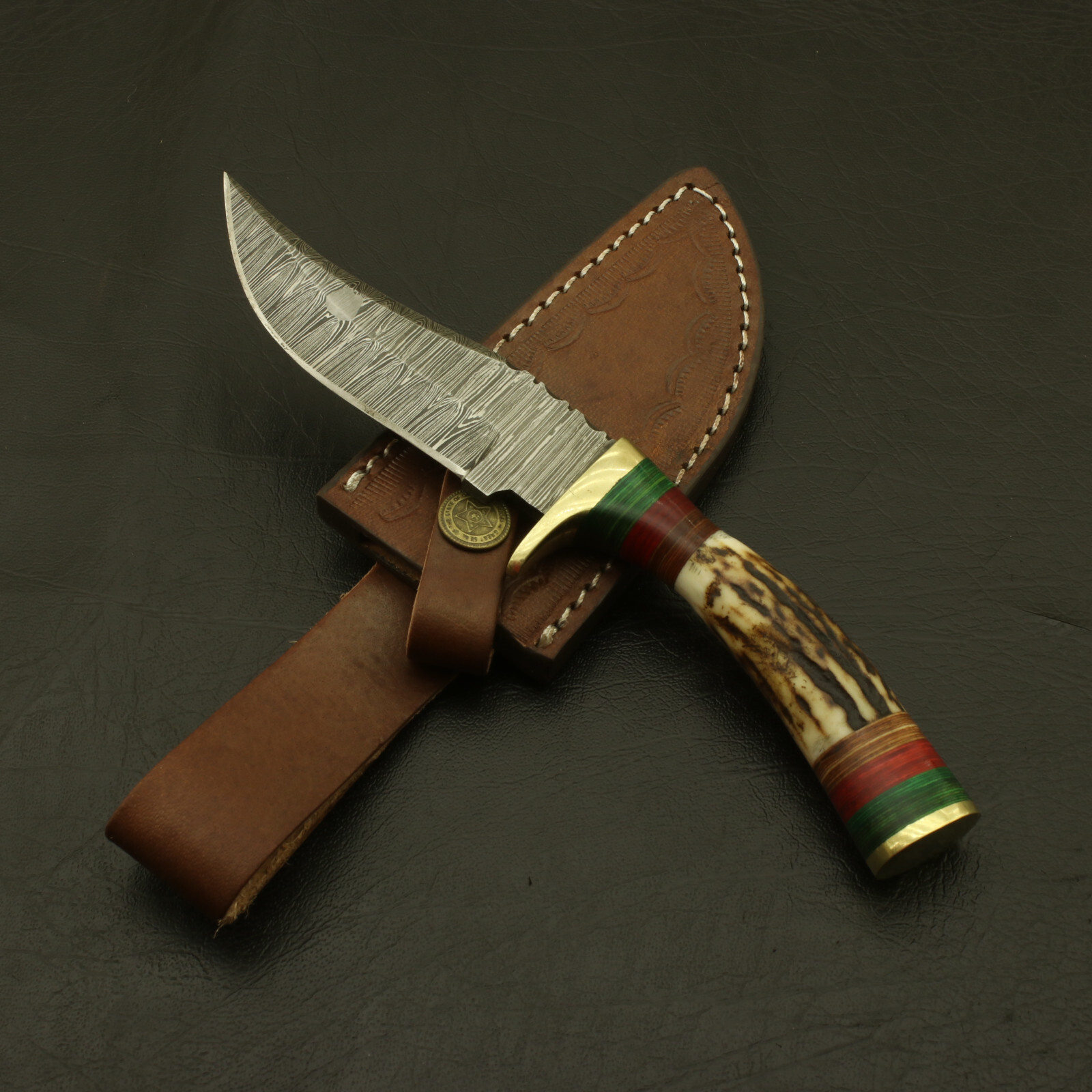 CUSTOM MADE HAND FORGED DAMASCUS 8" HUNTING/SKINNING KNIFE -STAG/ANTLER ...