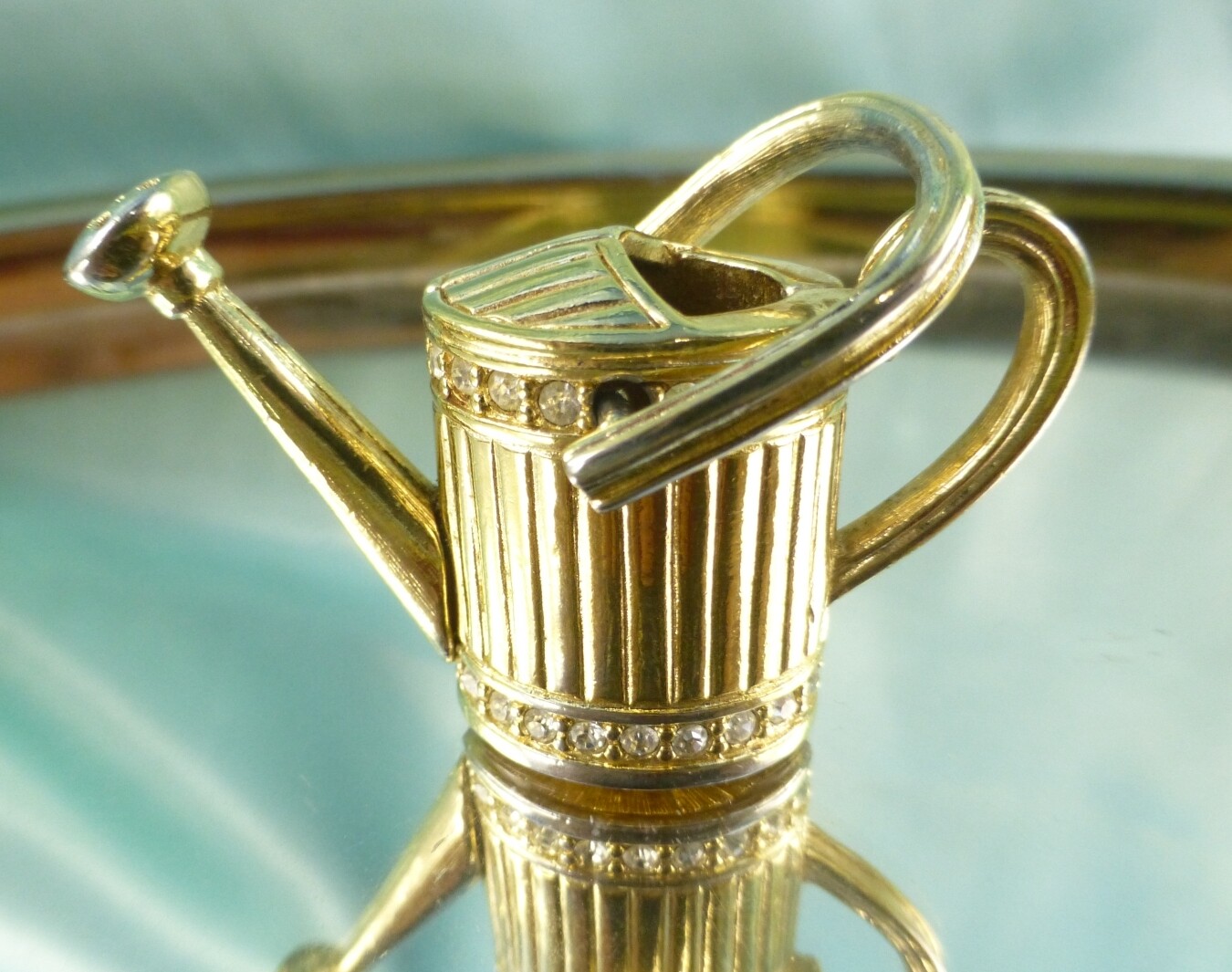 Swarovski Swan Signed Watering Can Crystal Pendant Go… - Gem