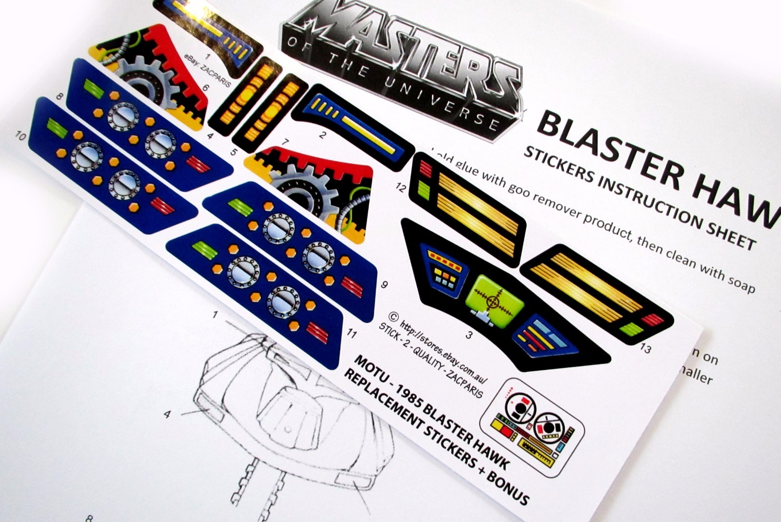 Replacement stickers for MOTU Masters of the Universe BLASTER HAWK 1985 ...