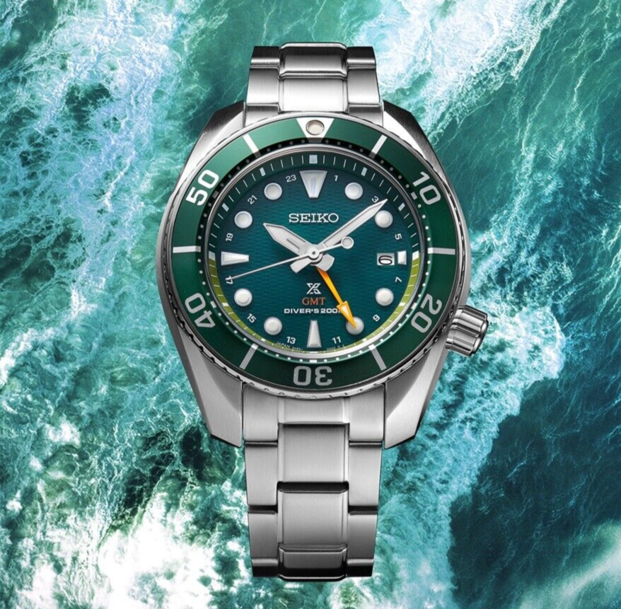 SEIKO PROSPEX SBPK001 GMT Solar Diver Scuba 200m Automatic Watch Green ...