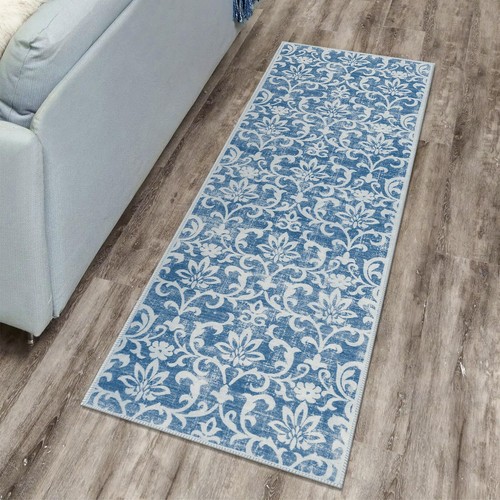 Vintage Washable Bathroom Runner Rugs 24 X 72 Non Slipblue Hallway ...