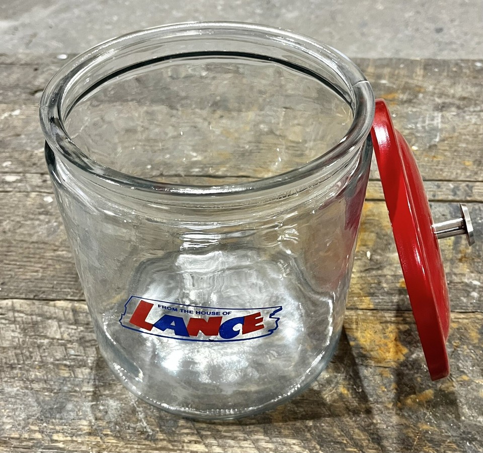 LANCE Cracker Clear Glass w/ Red Lid Counter Jar, 10” x 7.5” | eBay