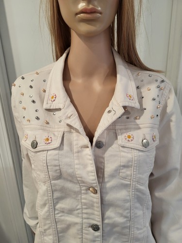 Distressed Pink Jean Jacket Size X Lrg Clear Mesh Cutout Panel On Back ...