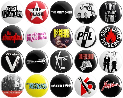 20 x Punk Rock Bands BUTTON PIN BADGES 25mm 1 INCH | Various Artists UK ...
