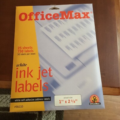 OfficeMax white Ink jet labels #86110 self adhesive address labels 1"x2 ...