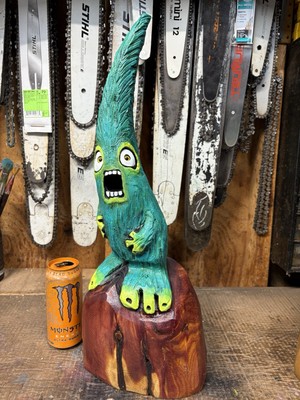 SURPRISED Monster Chainsaw Carving RED CEDAR WOOD Monster Dude 22"Tall ...