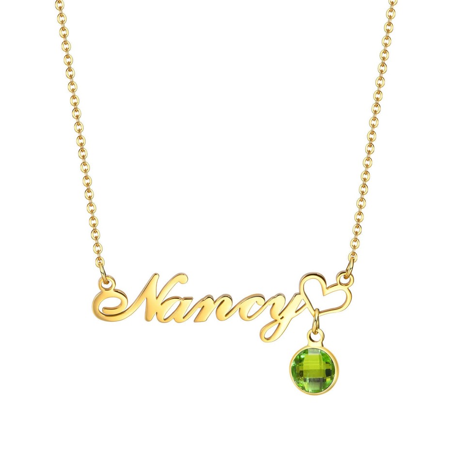 Custom Birthstone Name Necklace Personalized Stainless Steel Letter ...